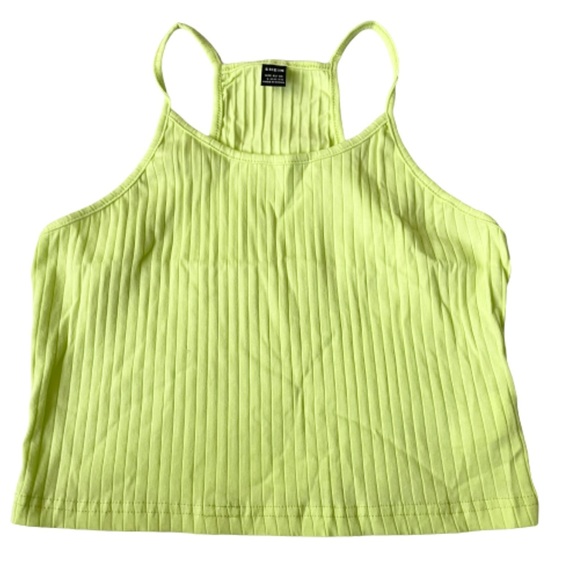 SHEIN | Tops | Bright Lime Green Ribbed Racerback Crop Tank Top Size 8 ...